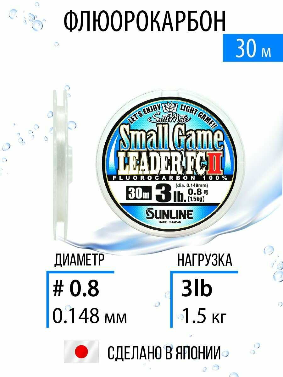 Леска рыболовная флюрокарбон Sunline Small Game Leader FCII 0.148mm 1.5kg/3lb 30m Clear прозрачная