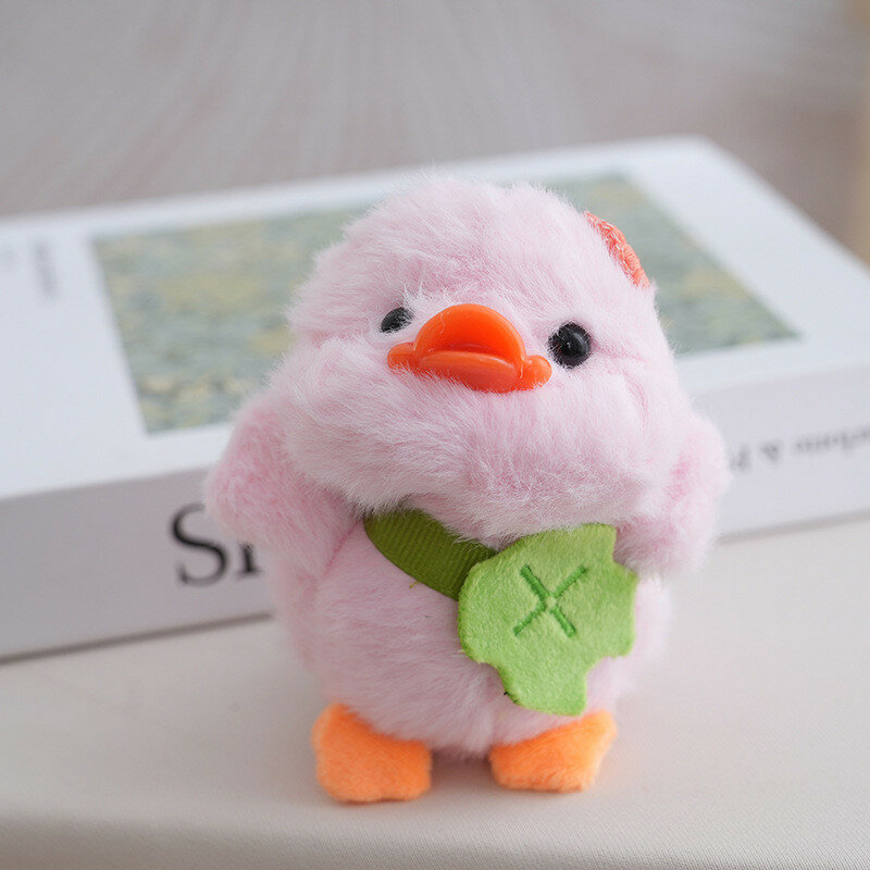 Игрушка мягкая утка с зеленым листом подсолнечника брелок для детей и путешествий розовая утка