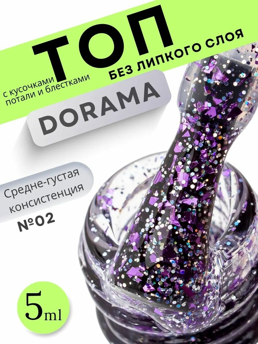 Топ глянцевый для ногтей с блестками, "Dorama top" №02, 5 мл