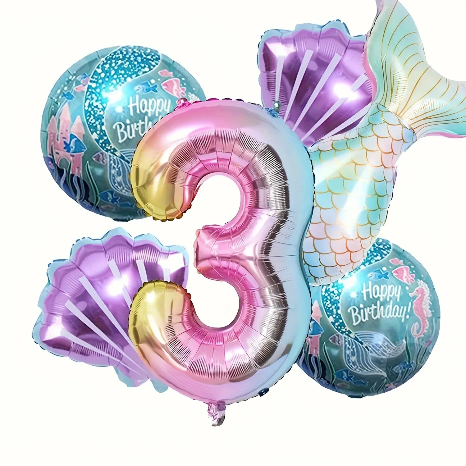 Набор шаров на 3 года "Русалочка", 6 шт, Tail 6 PCS-3