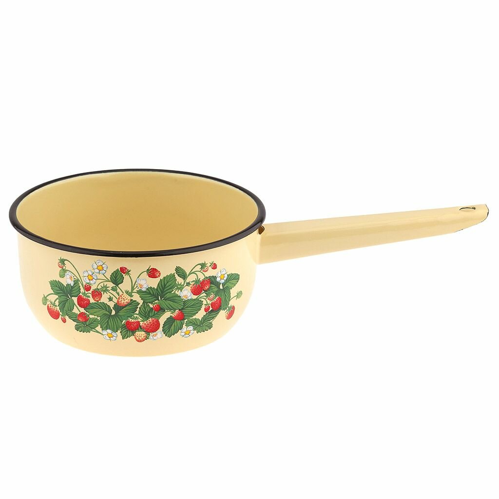 Кастрюля-ковш Лысьвенские эмали "Земляника лесная", эмалированная, 1,5 л, кремовый (С-2008/4Км)