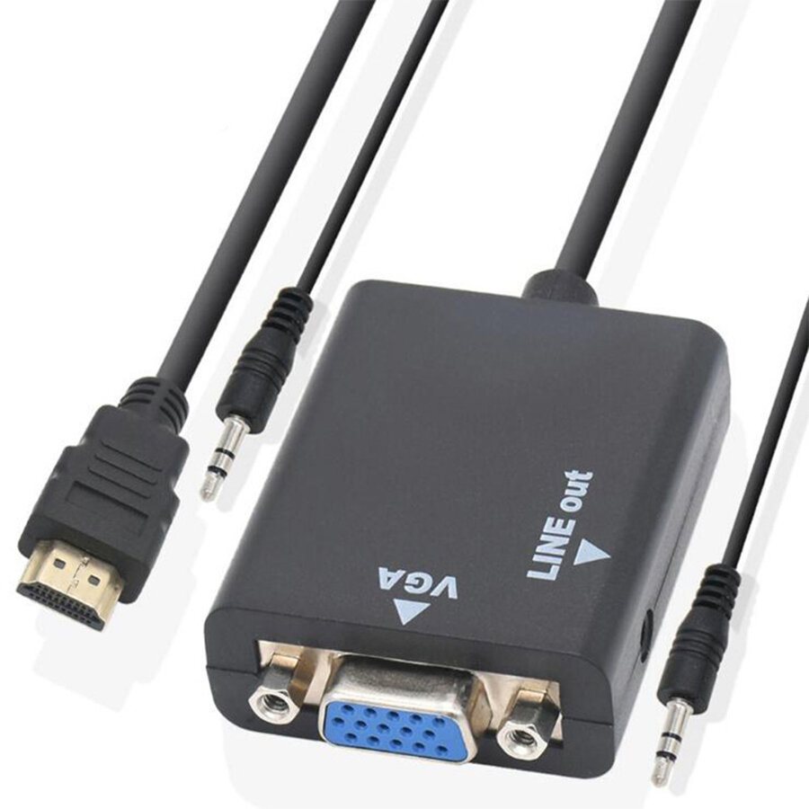 Черный конвертер HDMI в VGA с 3,5-мм аудиокабелем для видеовыхода, адаптер для ПК, DVD, 1080P