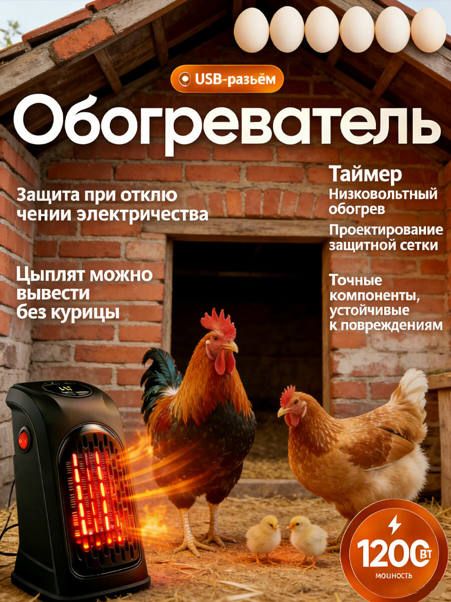 Лампа тепловентилятор Е27 светодиодная для обогрева кур, щенков, цыплят, свиней, курятника, брудера