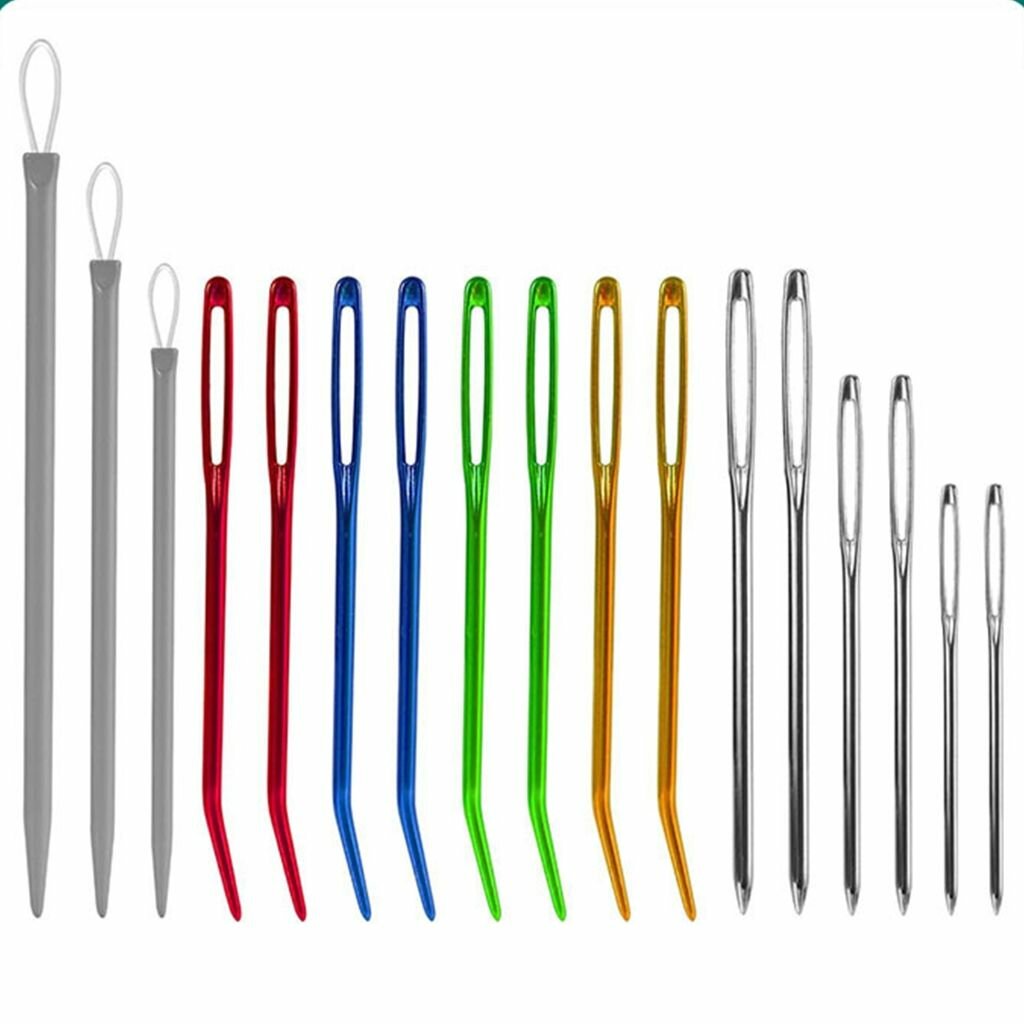 Набор швейных игл, 17 шт, 8 игл для гобеленов с загнутым кончиком, 6 пряжи большим ушком, 3 шерсти рук