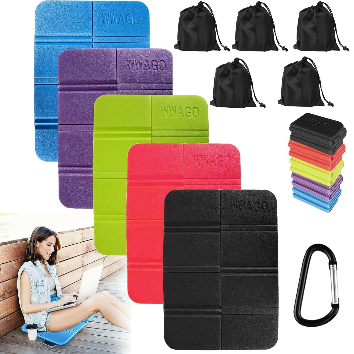 5шт Походный травяной коврик, Подушка для сидений XPE, Складная, Водонепроницаемая