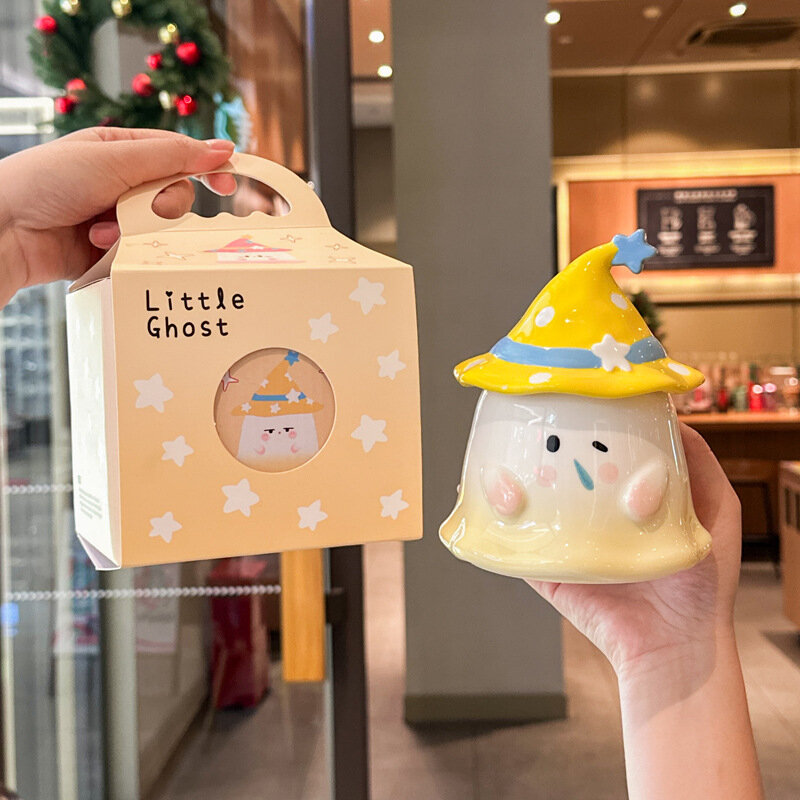 Милая и оригинальная кружка в виде привидения, керамическая кружка с крышкой, идеально подходит в качестве подарка или подарка на день рождения для мужчин.