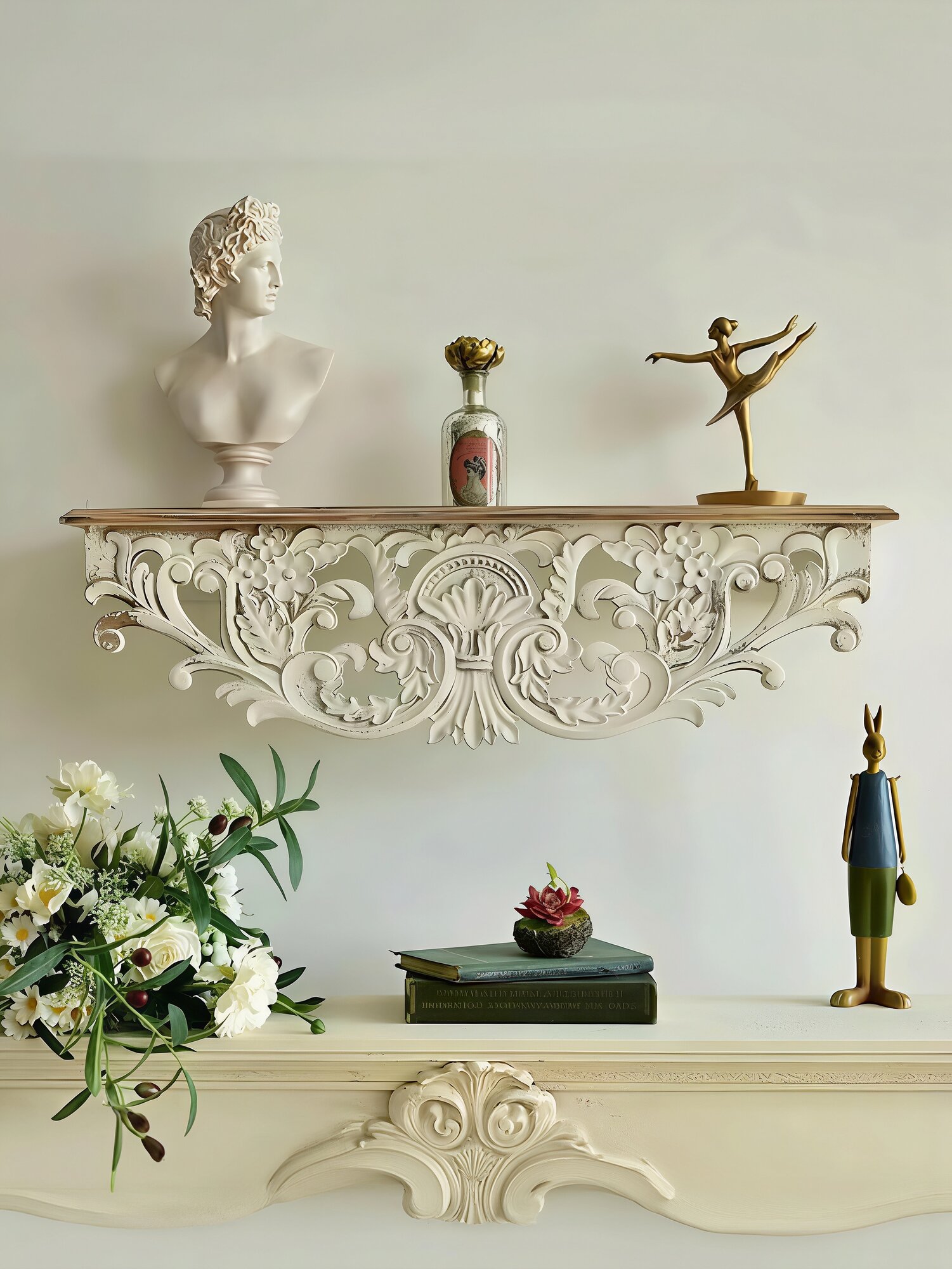 Настенная полка "В списках", французская, винтажная, белая, 78х20х23 см