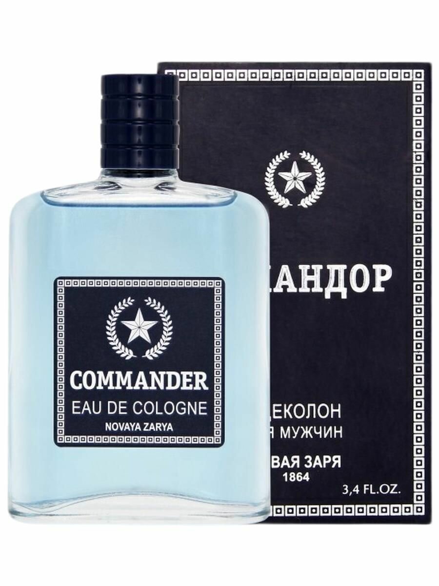 Одеколон Новая Заря "Командор", мужской, цитрусовый, древесный, в футляре, 100мл