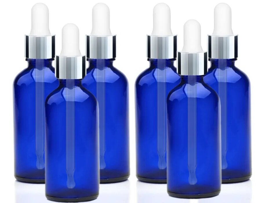 Дорожный флакон/Пустой флакон/Флакон для масла и сыворотки /Флакон косметический с пипеткой 50 мл, 6 шт синий силвер