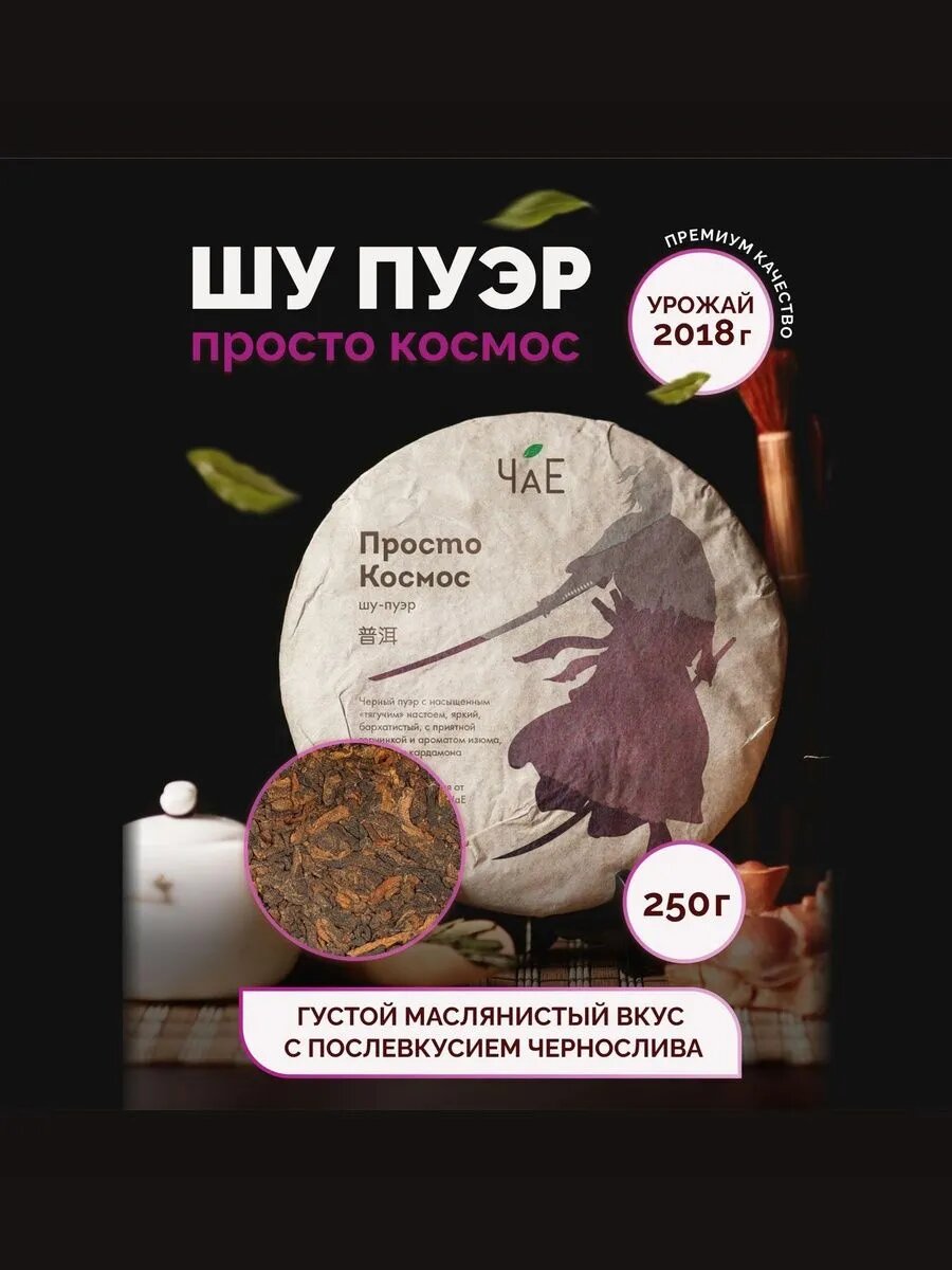 Пуэр ШУ китайский чай прессованный «Просто космос» ЧаЕ, 250 г, черный, выдержанный