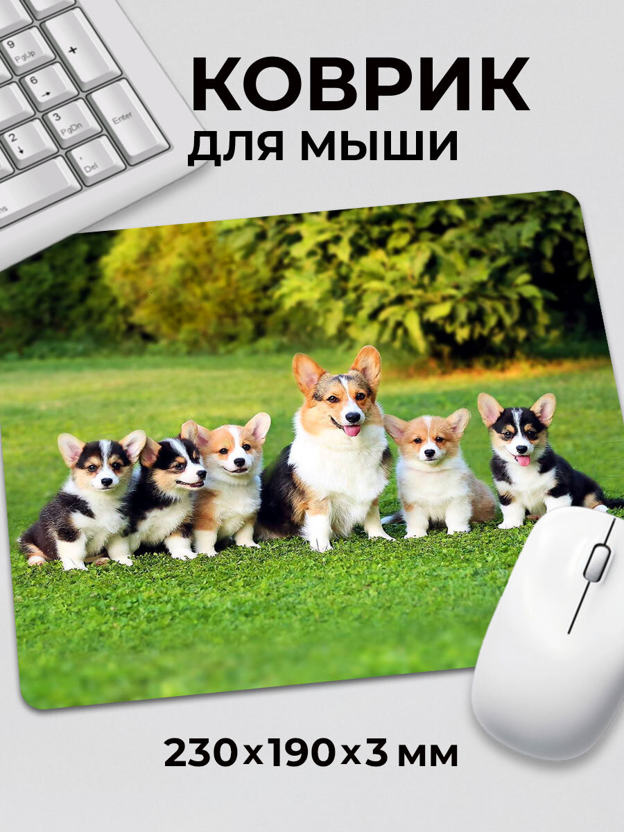 Коврик для мышки игровой маленький Собаки Корги Семья c тканевой поверхностью, на нескользящем резиновом основании