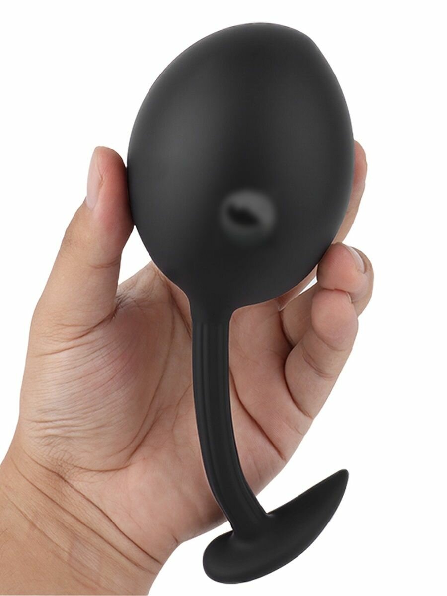 Надувная анальная пробка-расширитель с грушей и со смещенным центром тяжести, для ношения, 15см