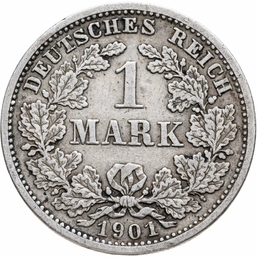 Германия 1 марка mark 1901 D знак монетного двора: "D" - Мюнхен, Серебро 900, в сохранности VF