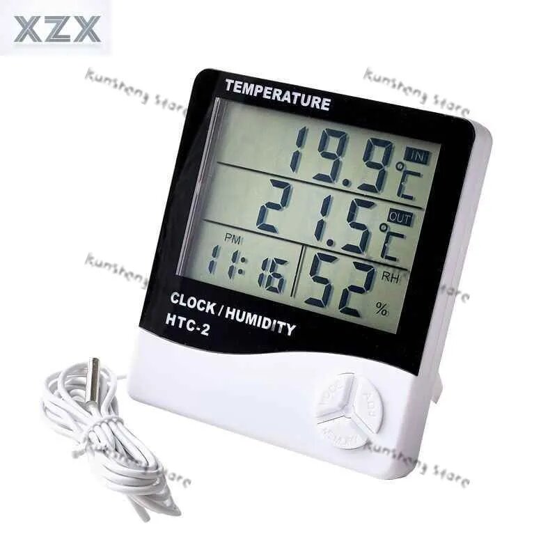Домашняя метеостанция HTC-2/ Погодная станция с выносным датчиком/ Электронный Термометр-гигрометр +электронный часы-будильник и влажность воздуха/Комнатный и уличный термометр