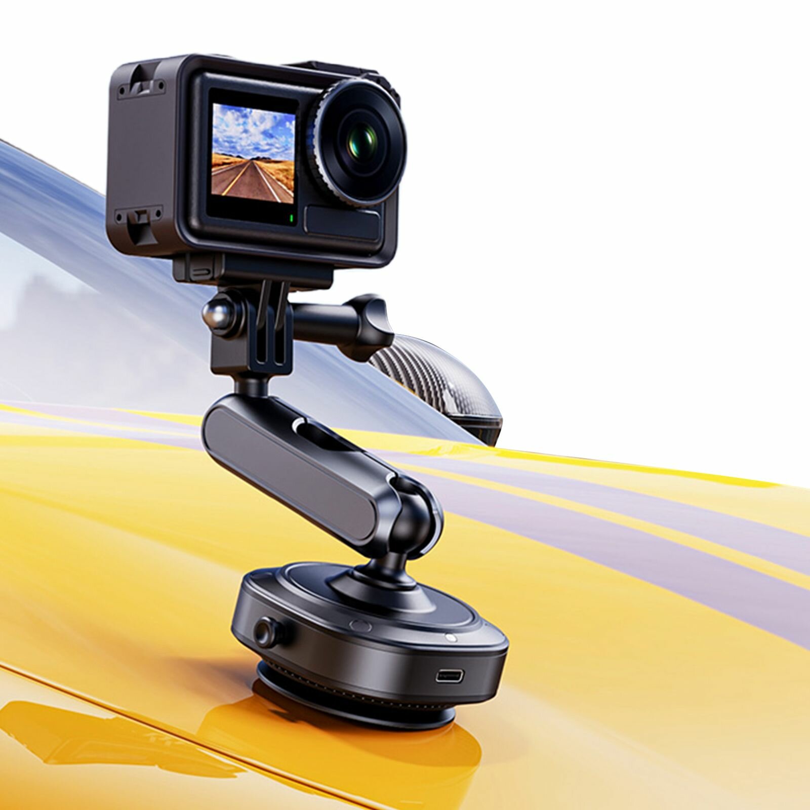Электрический автомобильный штатив-присоска для GoPro, DJI, Insta360 с регулировкой 360