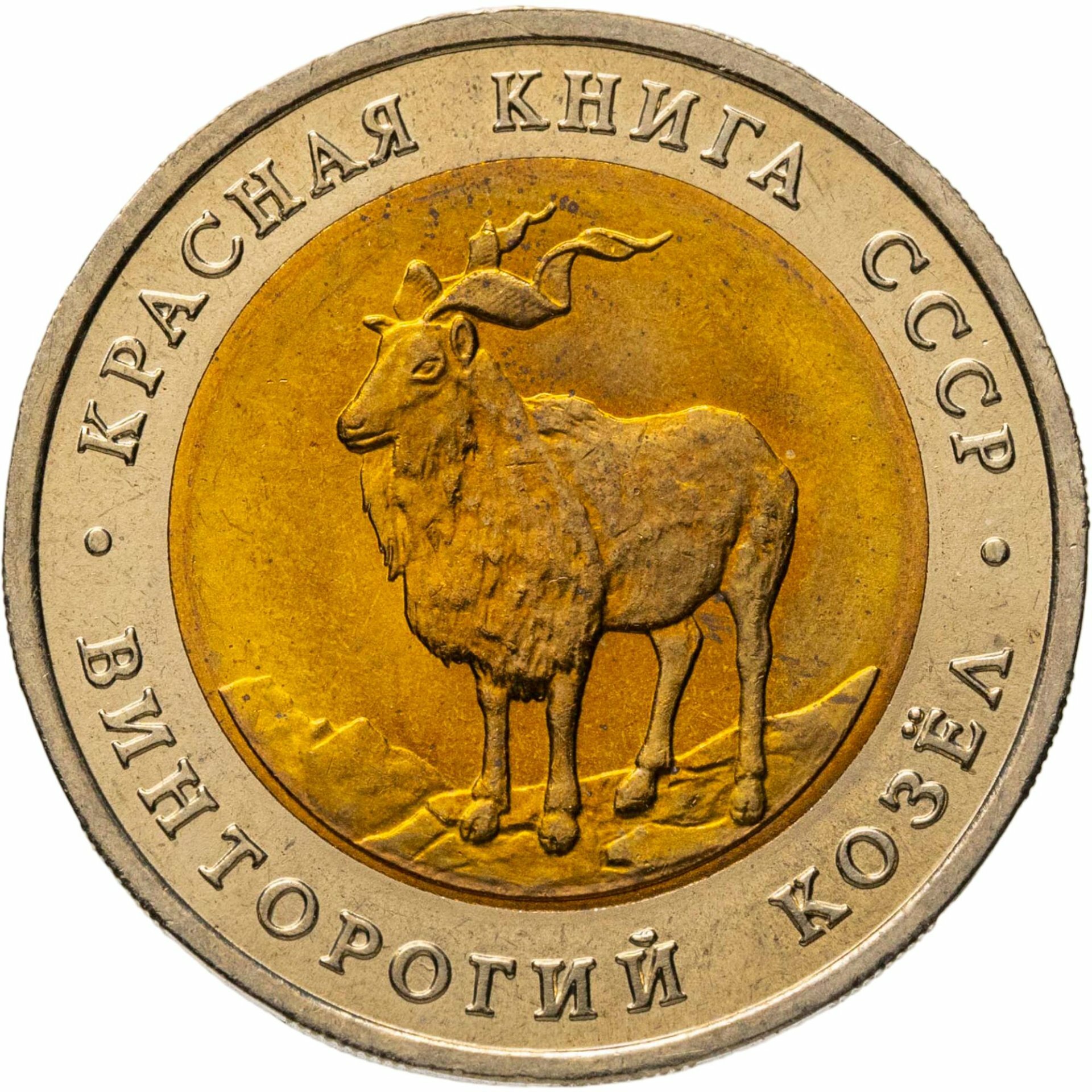 5 рублей 1991 ЛМД "Винторогий козёл", Биметалл, в сохранности AU-UNC