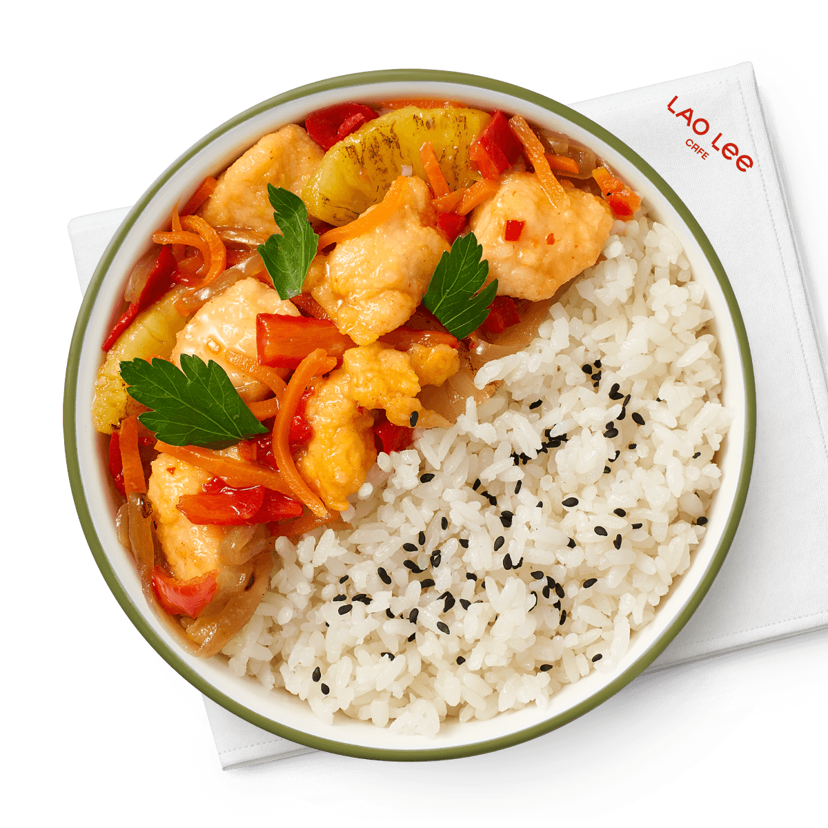 Паровой рис с курицей LAO LEE, с гарниром, сытное сочетание, 370 г