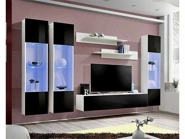 Гостиная Лана 3.2 белый фасад черный глянец