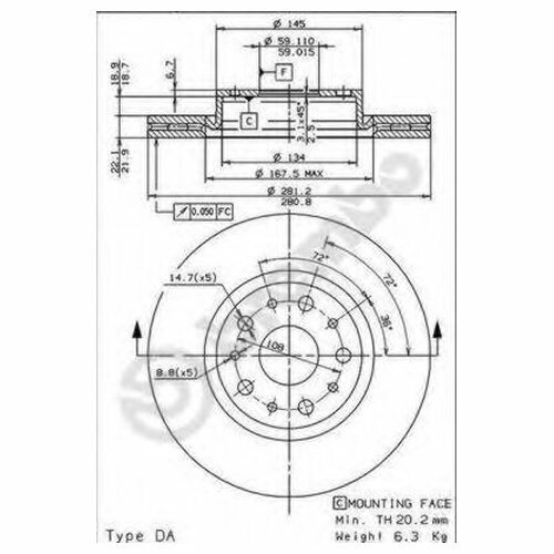 Тормозной диск задний Brembo 09676921