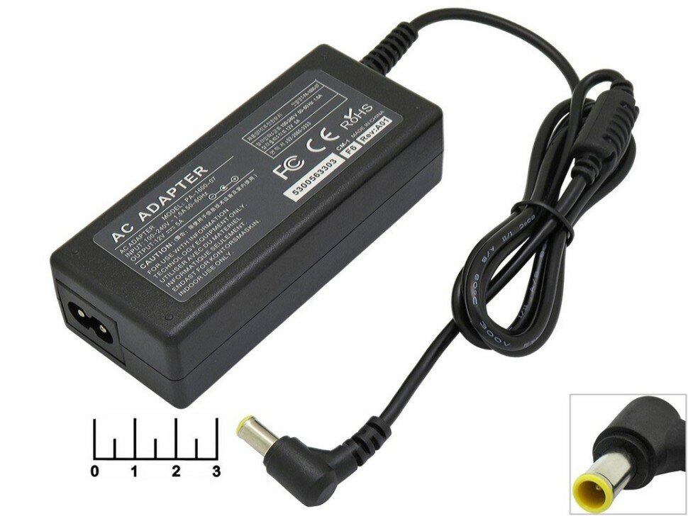 Блок питания 12V 5A (PA-1600-07/AC-N332) импульсный (6.5*4.4) без шнура (восьмерка) (угол)