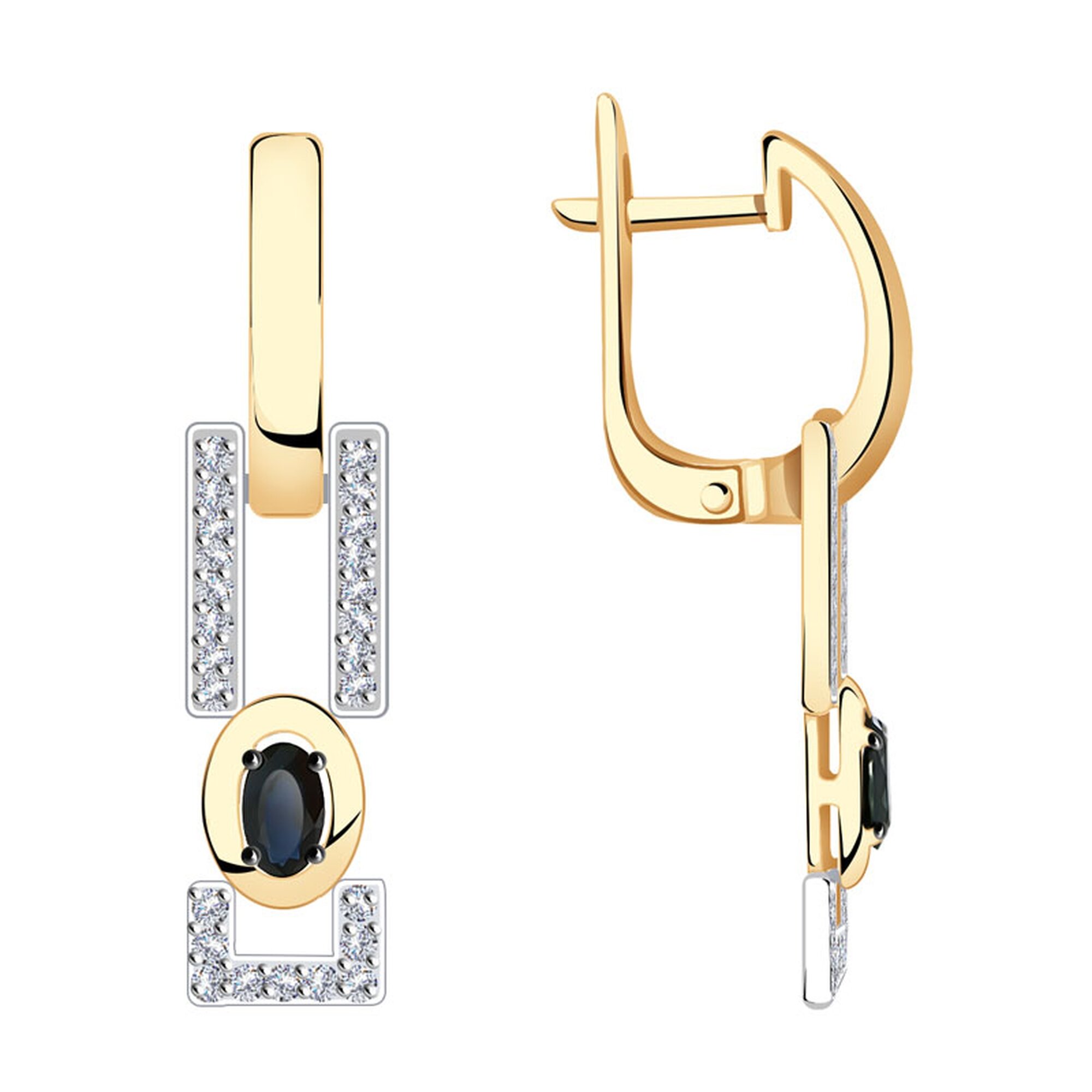 Серьги, красное золото, 585 проба, сапфир, бриллиант