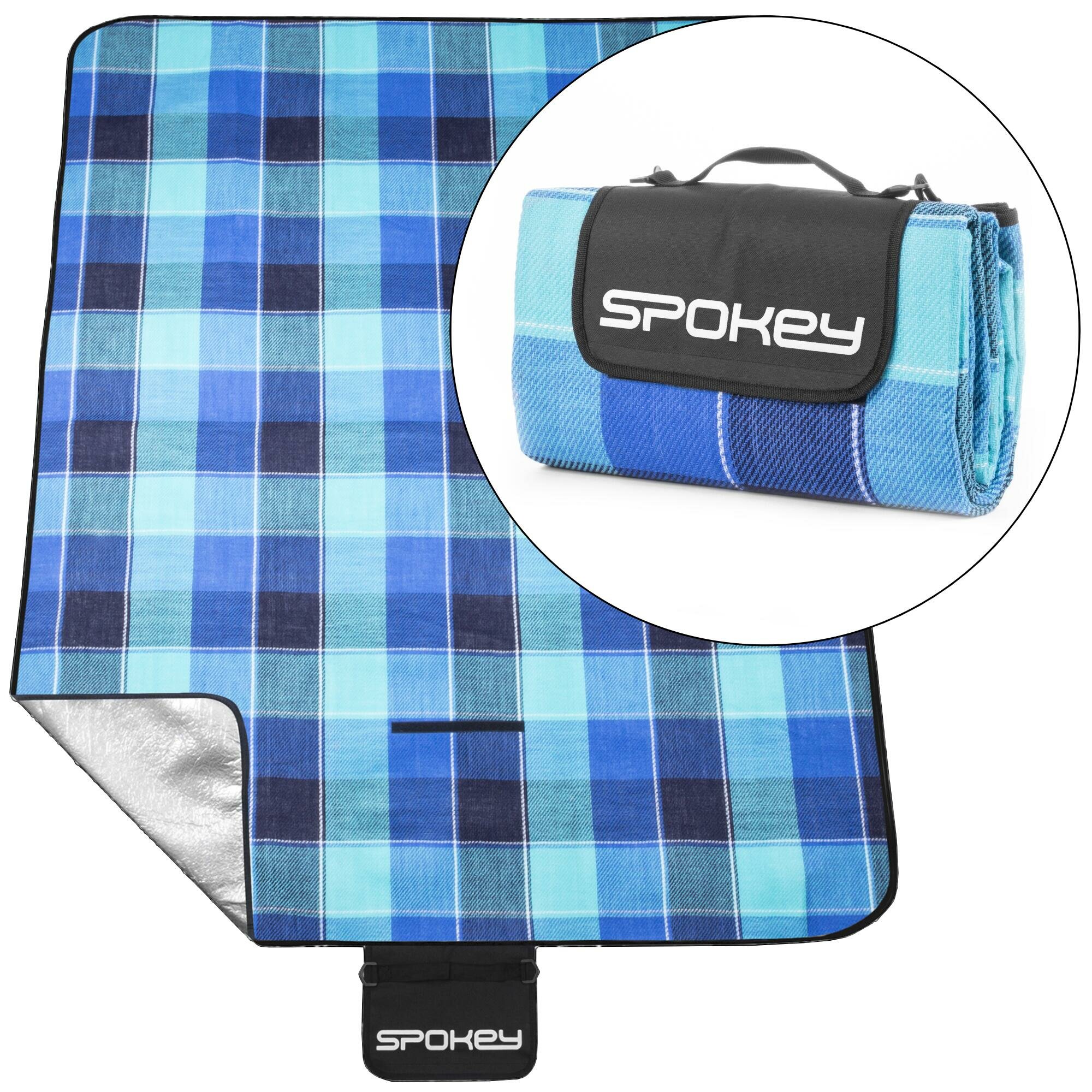 Decathlon Коврик для пикника, туристический Spokey Picnic Flannel, 180x150 см, трехслойный, водонепроницаемый, синий