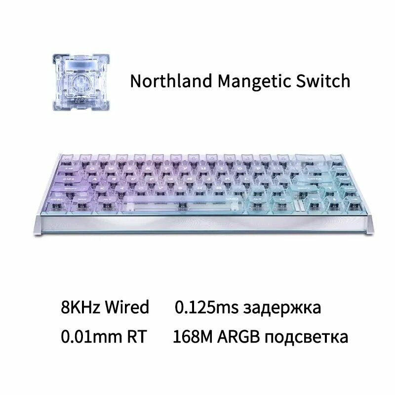 IPI Игровая клавиатура проводная AURORA65 Northland Mangetic Switch, Английская раскладка, белый, голубой