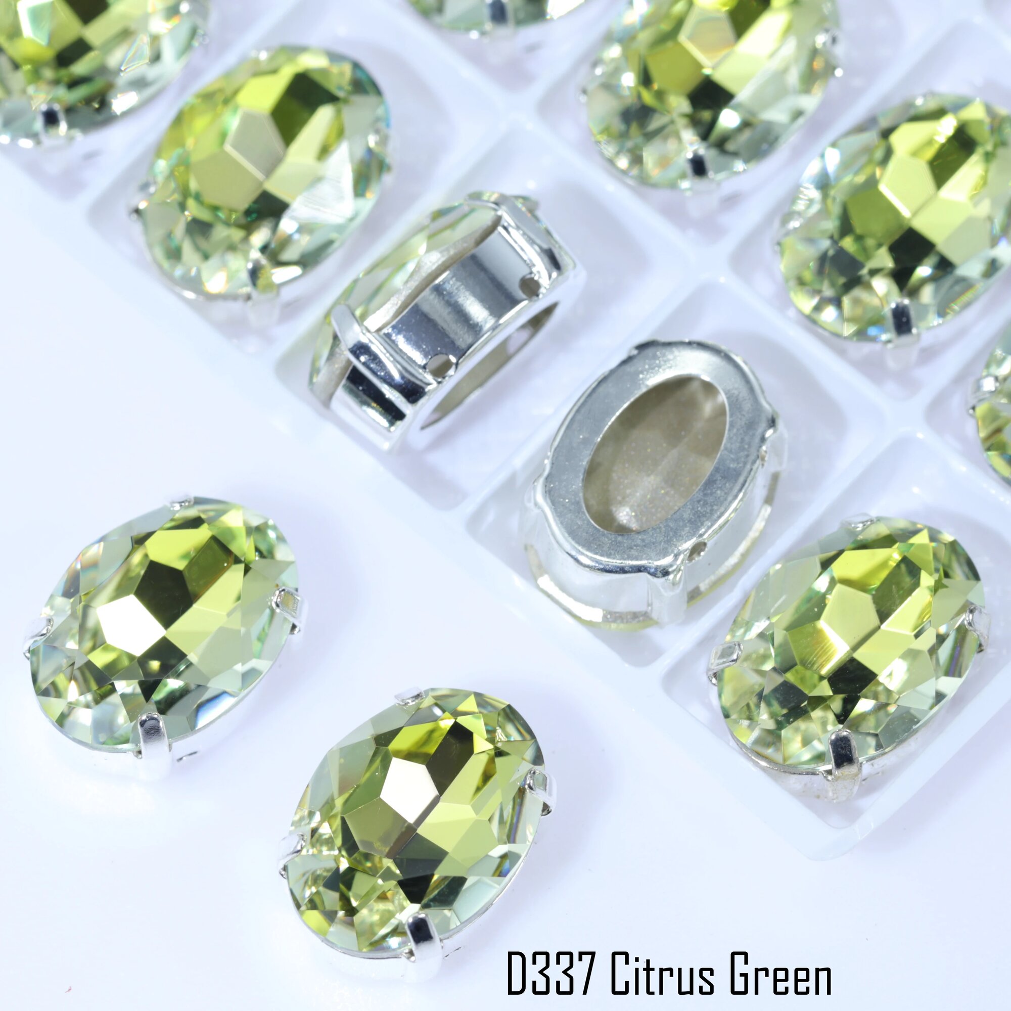 Каменные когти со стразами для декора Silver, Изумрудный, 48Pcs 10mm12mm, D337 Citrus Green