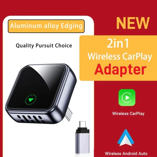 Беспроводной адаптер CarPlay 2-в-1 для iPhone, Android Auto и Apple; мини-USB-бокс AI для CarPlay; совместим с автомобилями Toyota, Volvo и Hyundai.
