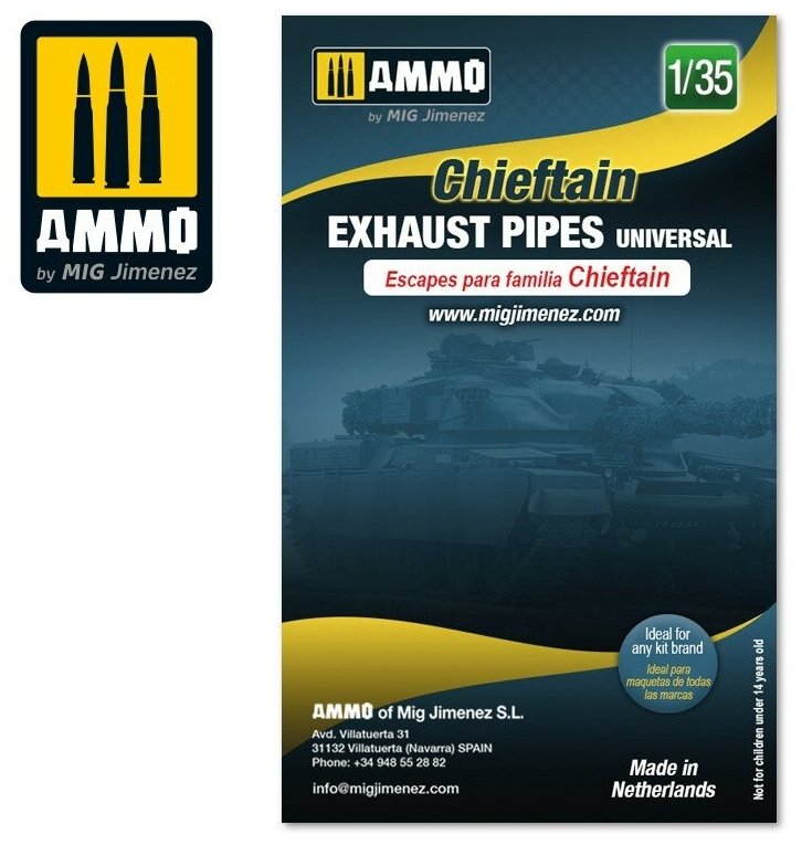 AMIG8085 Ammo Mig Набор выхлопных патрубков 1/35 Chieftain exhaust pipes universal