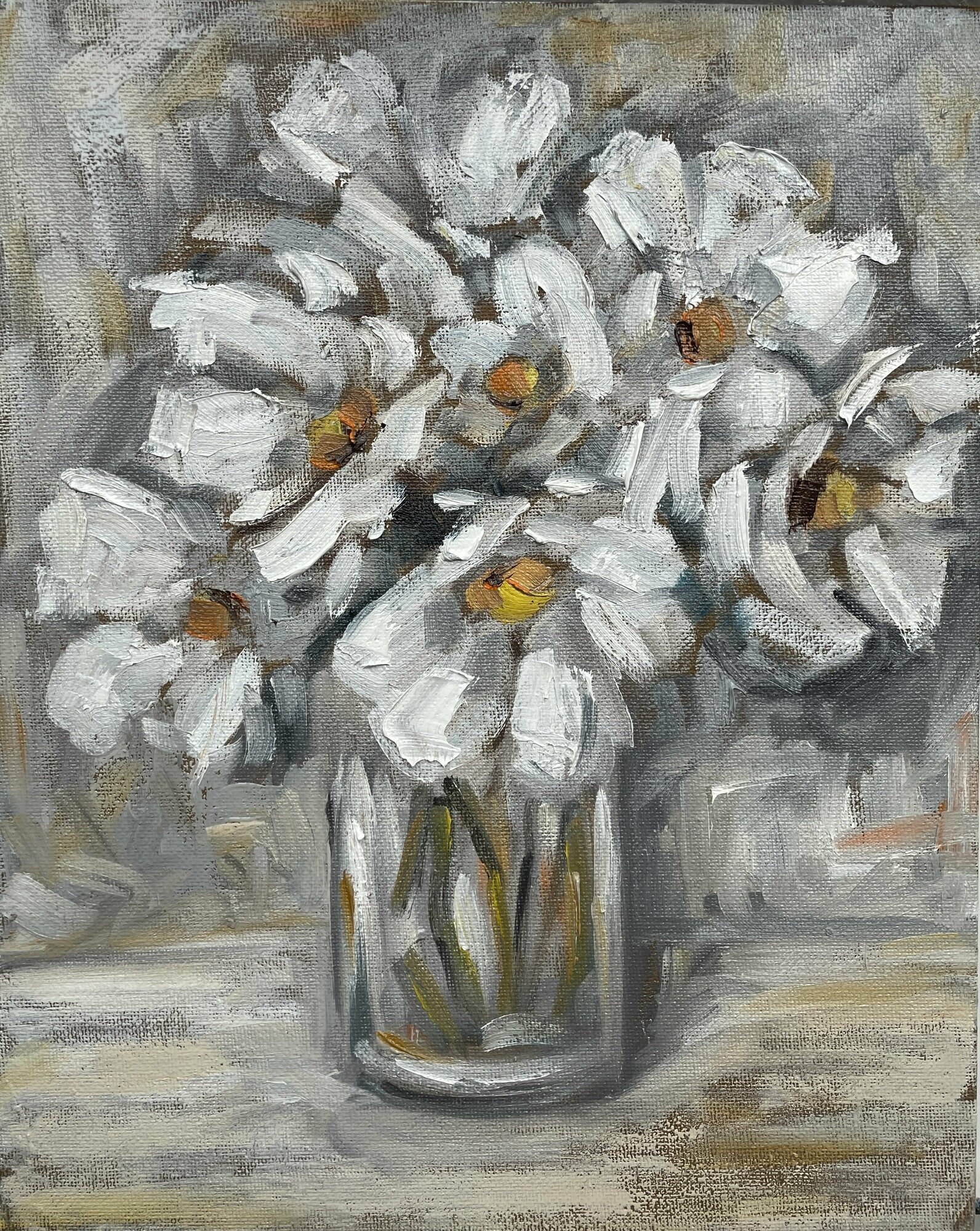 Картина маслом Белые Цветы холст на картоне Натюрморт букет 30 на 24