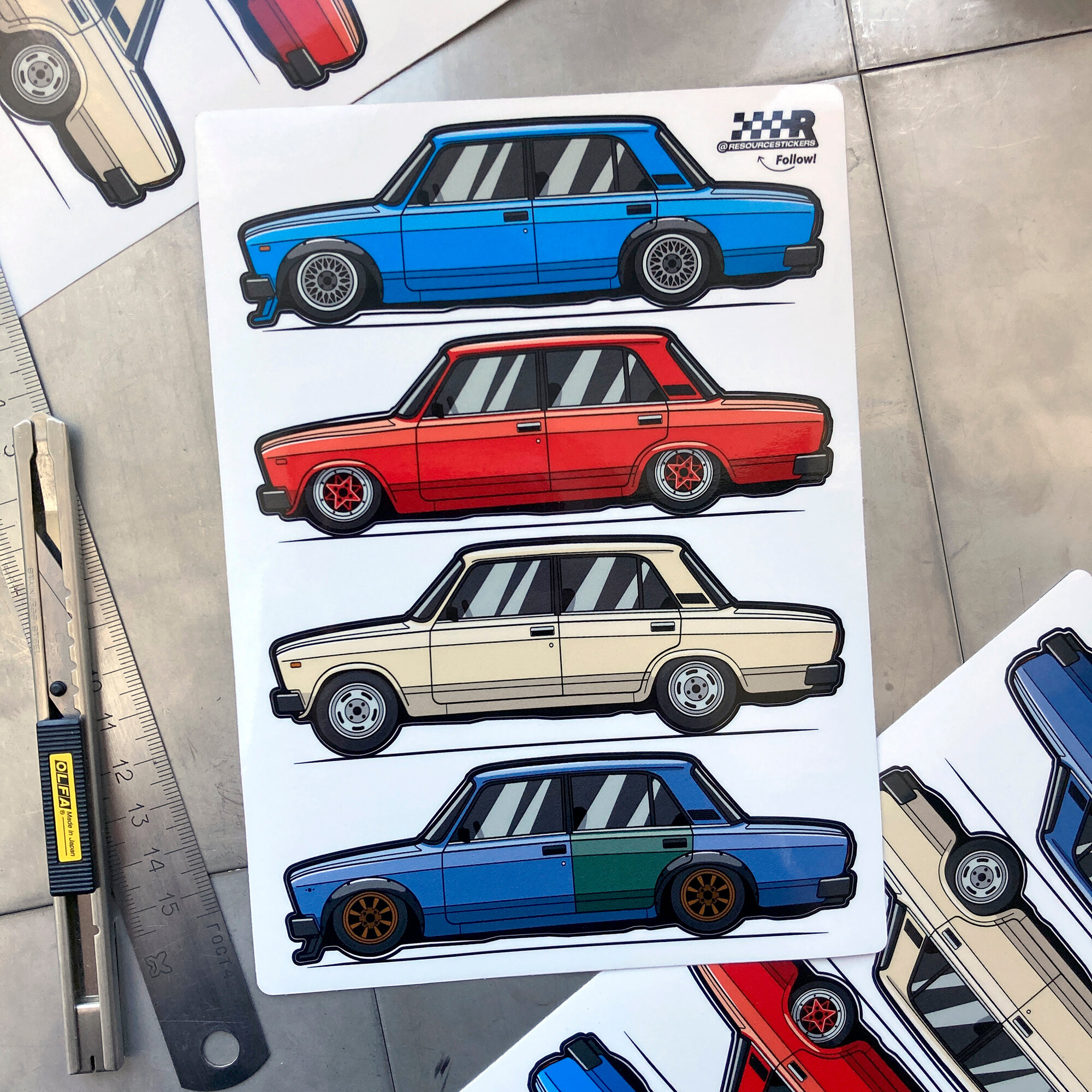 Набор наклеек с машинками Жигули / Resource Stickers