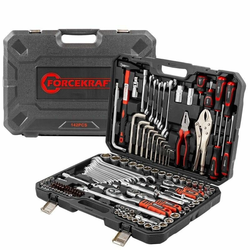 Набор инструментов FORCEKRAFT 142 предмета, 1/4" 3/8" 1/2", в кейсе