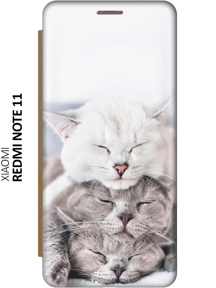 Чехол-книжка Три кота на Xiaomi Redmi Note 11 / Note 11S / Сяоми Редми Ноут 11 / Ноут 11С золотой