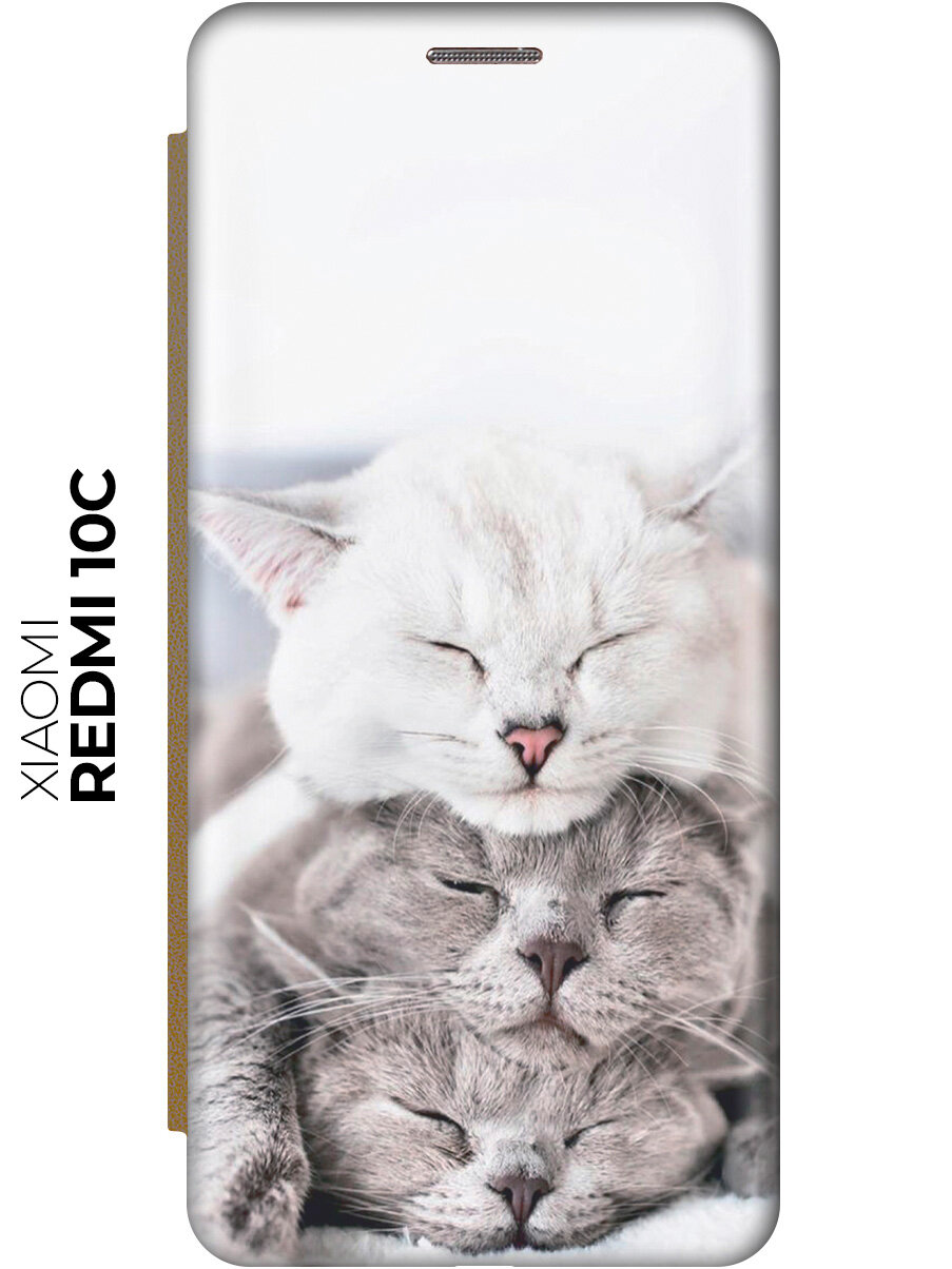 Чехол-книжка Три кота на Xiaomi Redmi 10C / Сяоми Редми 10С золотой