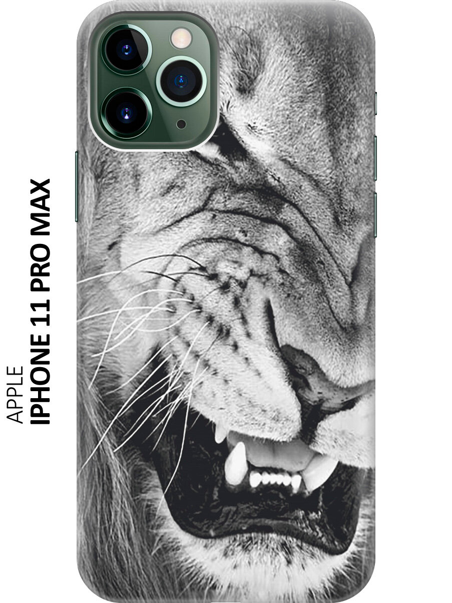 Силиконовый чехол на Apple iPhone 11 Pro Max / Эпл Айфон 11 Про Макс с рисунком "Скалящийся лев"