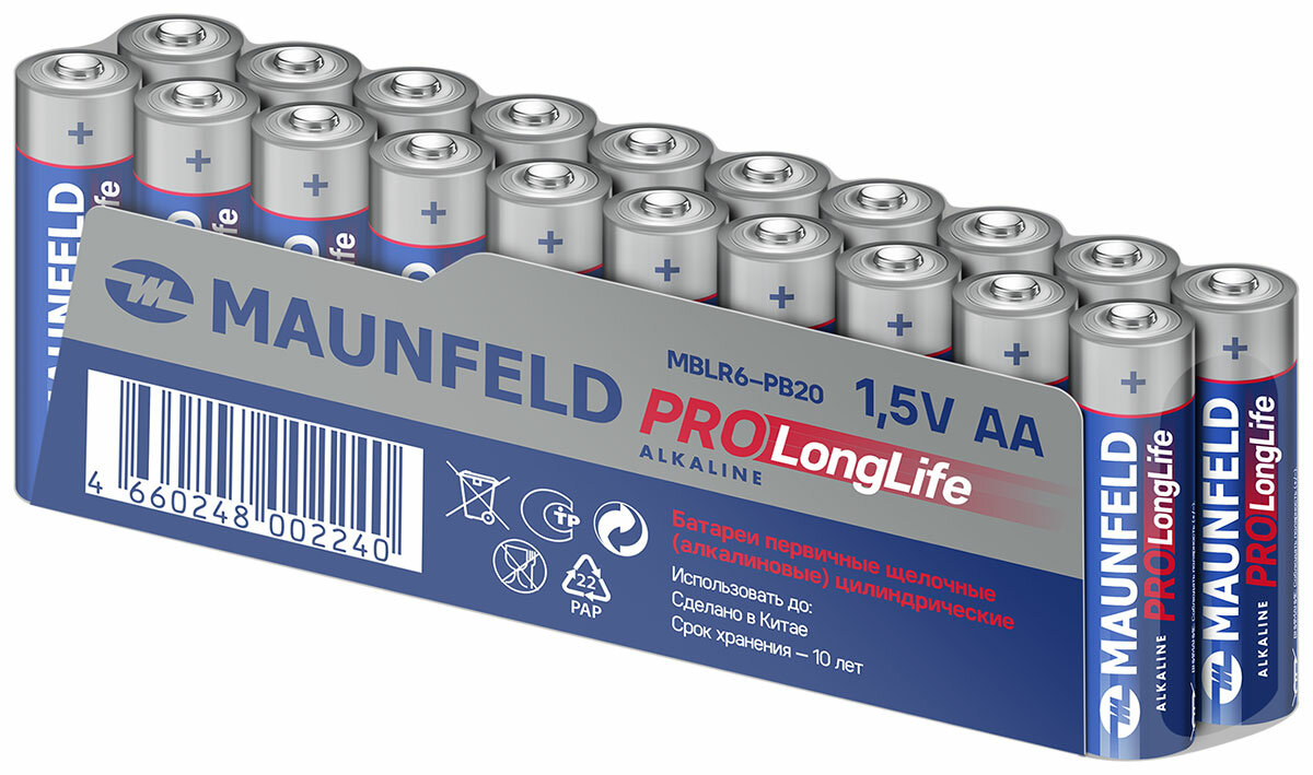 Батарейки Maunfeld PRO Long Life Alkaline AA (LR6), 20 шт, спайка (MBLR6-PB20)