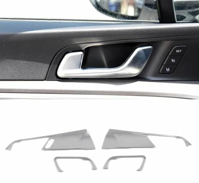Накладки на дверные ручки карты Киа К5 - Kia K5 2020-2022 г. г, с отверстиями под кнопки памяти сидений (серебро)