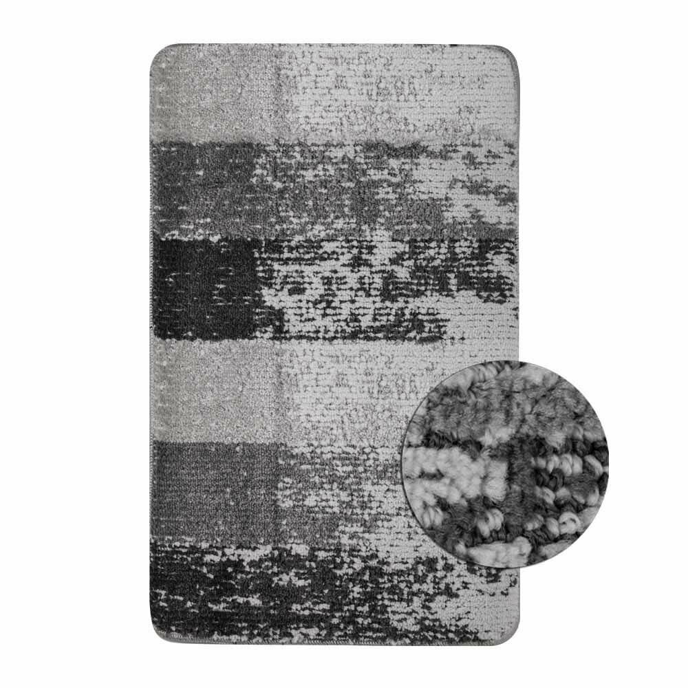 Коврик для ванной и туалета санакс одинарный серые полосы, 50х80 см 100% полиэстер, код: 02217