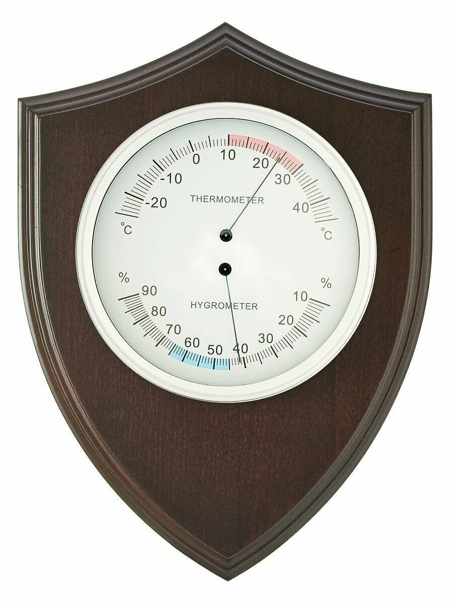 Гигрометр с термометром Бриг КМ91372(ТГ)-В серебро , настенный в деревянном корпусе.