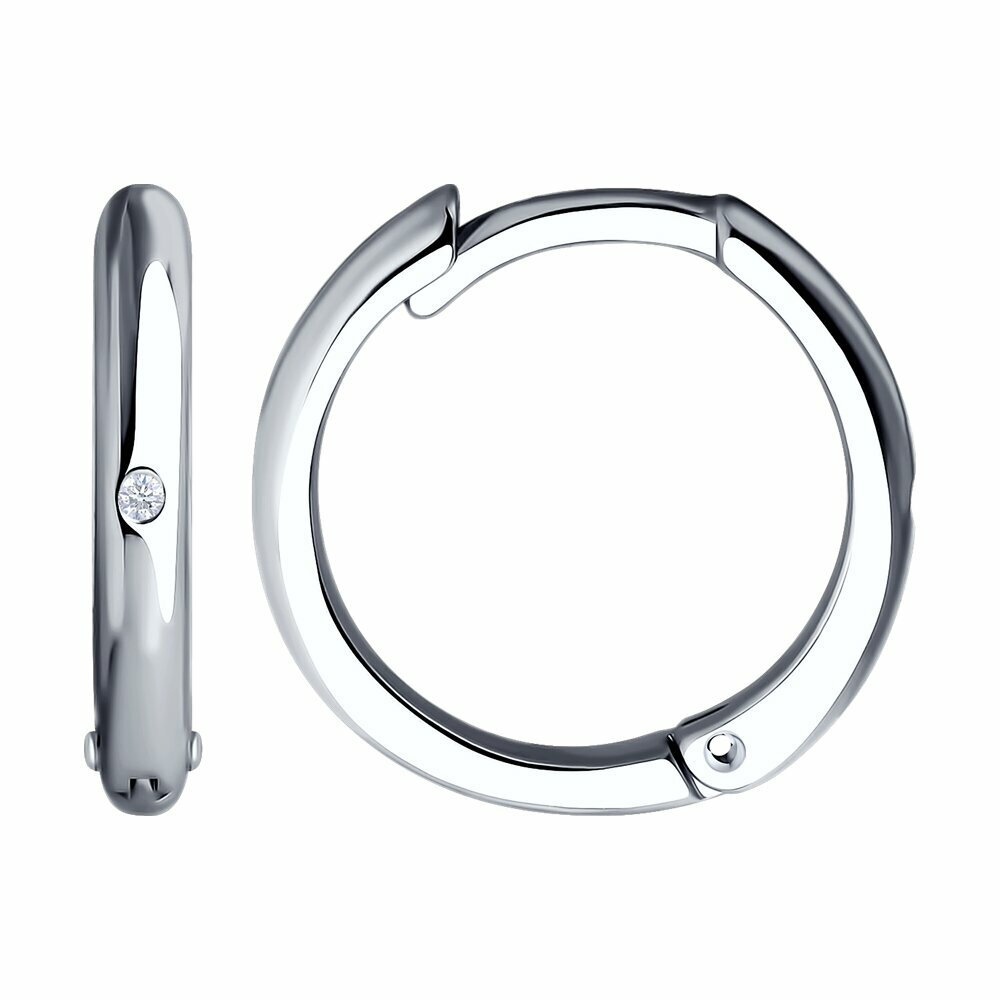 Серьги, серебро, 925 проба, родирование, бриллиант