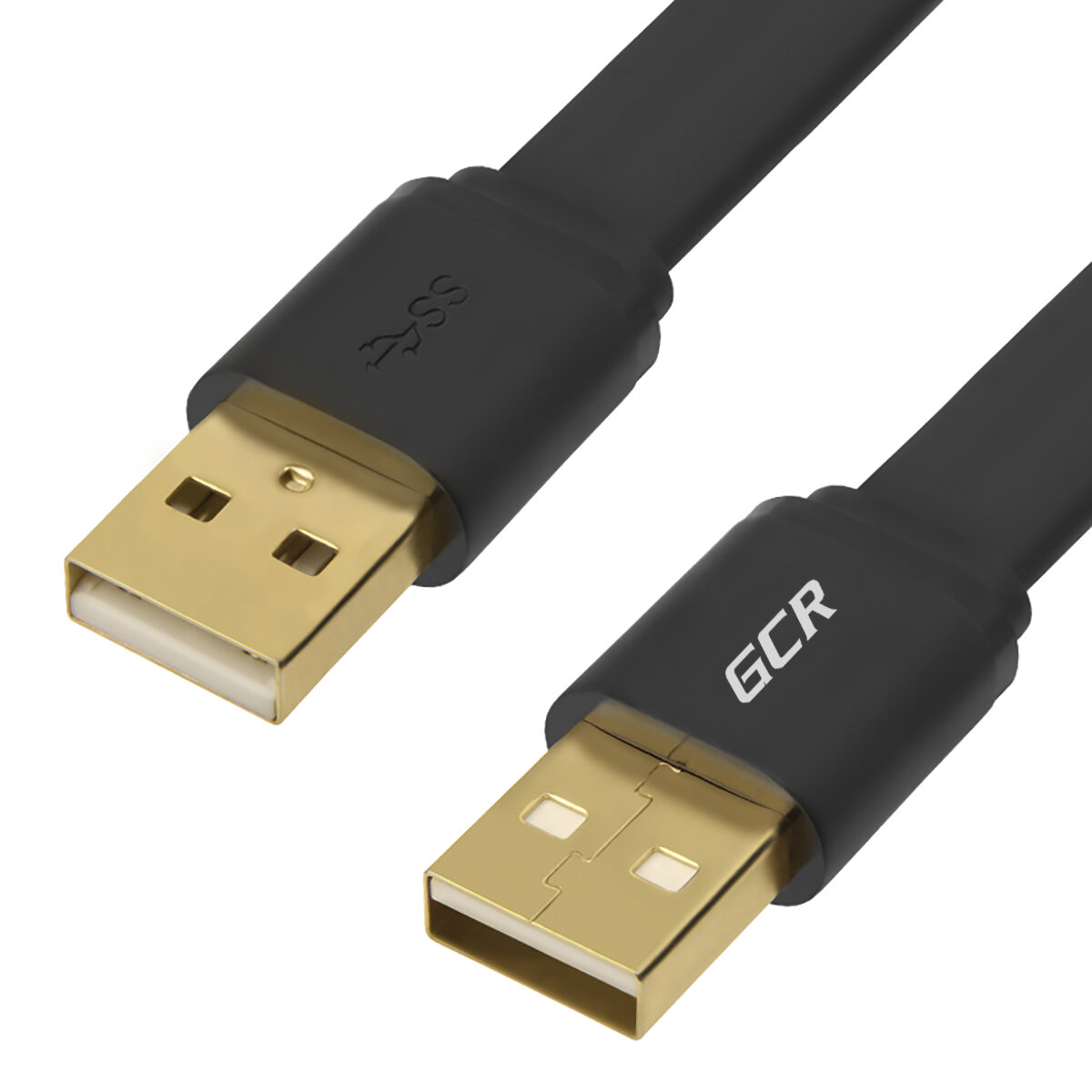 GCR Кабель PROF 3 м USB 2.0 АМ АМ плоский черный GOLD 28 24 AWG морозостойкий