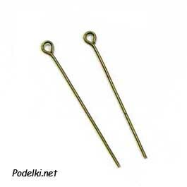 Фурнитура для бижутерии Пин с петлей 0001223 бронзовый цвет 40 мм, цена за 100 шт.