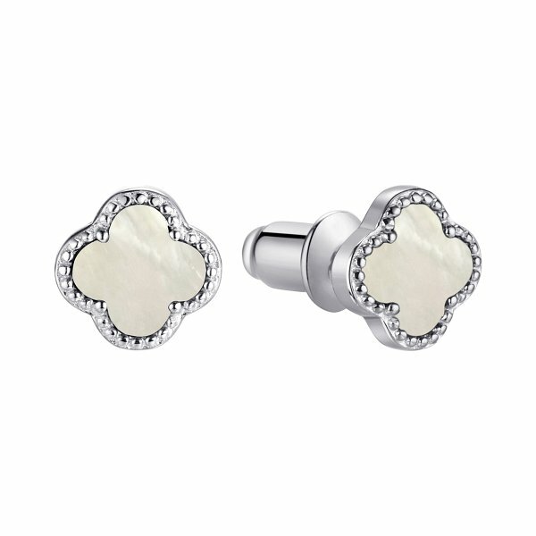 Серьги пусеты, серебро, 925 проба, родирование, перламутр
