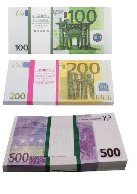 Набор сувенирных денег из банка приколов номиналом (100, 200 и 500 евро)