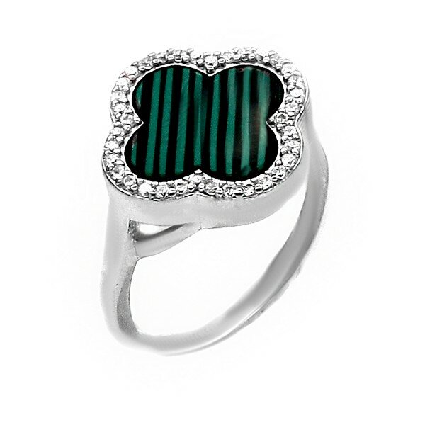 Перстень, серебро, 925 проба, фианит, малахит