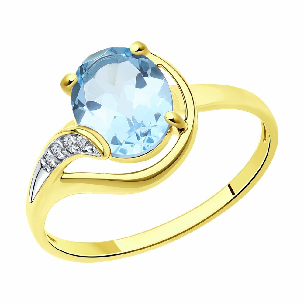 Кольцо, желтое золото, 585 проба, топаз, фианит