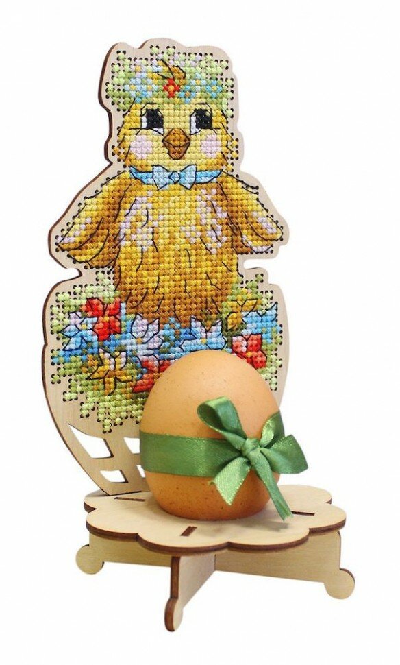 Набор для вышивания Щепка #О-049 Подставка под пасхальное яйцо "Цыпленок", Счетный крест, 18 x 9 x 9 см