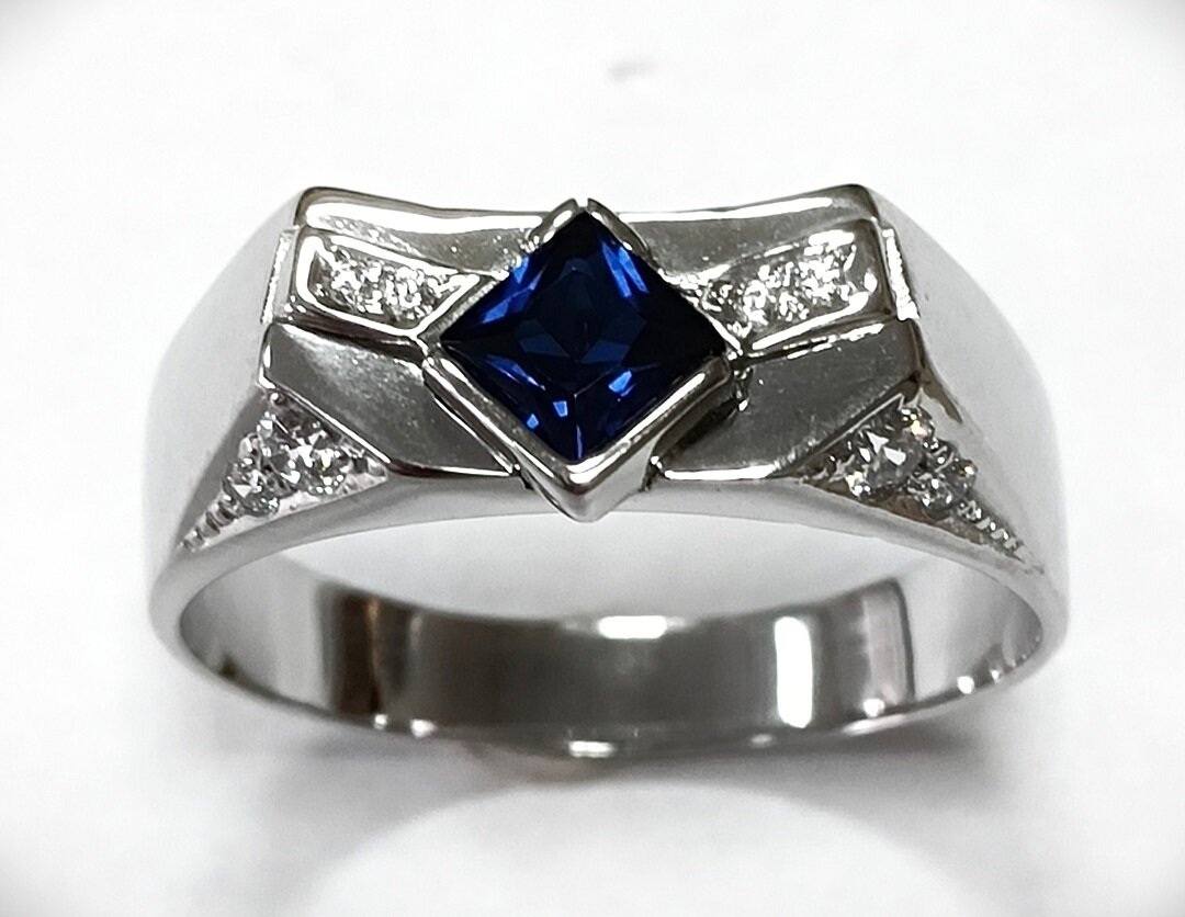 Печатка, серебро, 925 проба, родирование, фианит, шпинель синтетическая