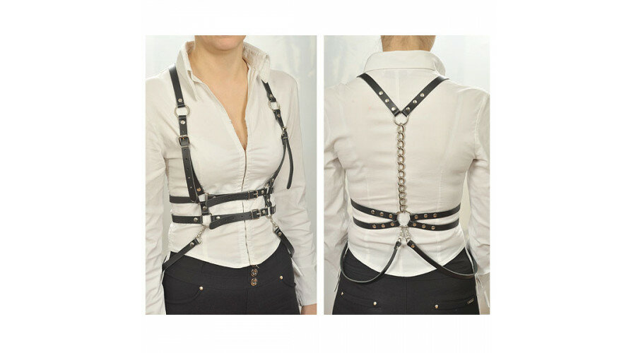 Портупея Dual Peak, черная натуральная кожа M-XL